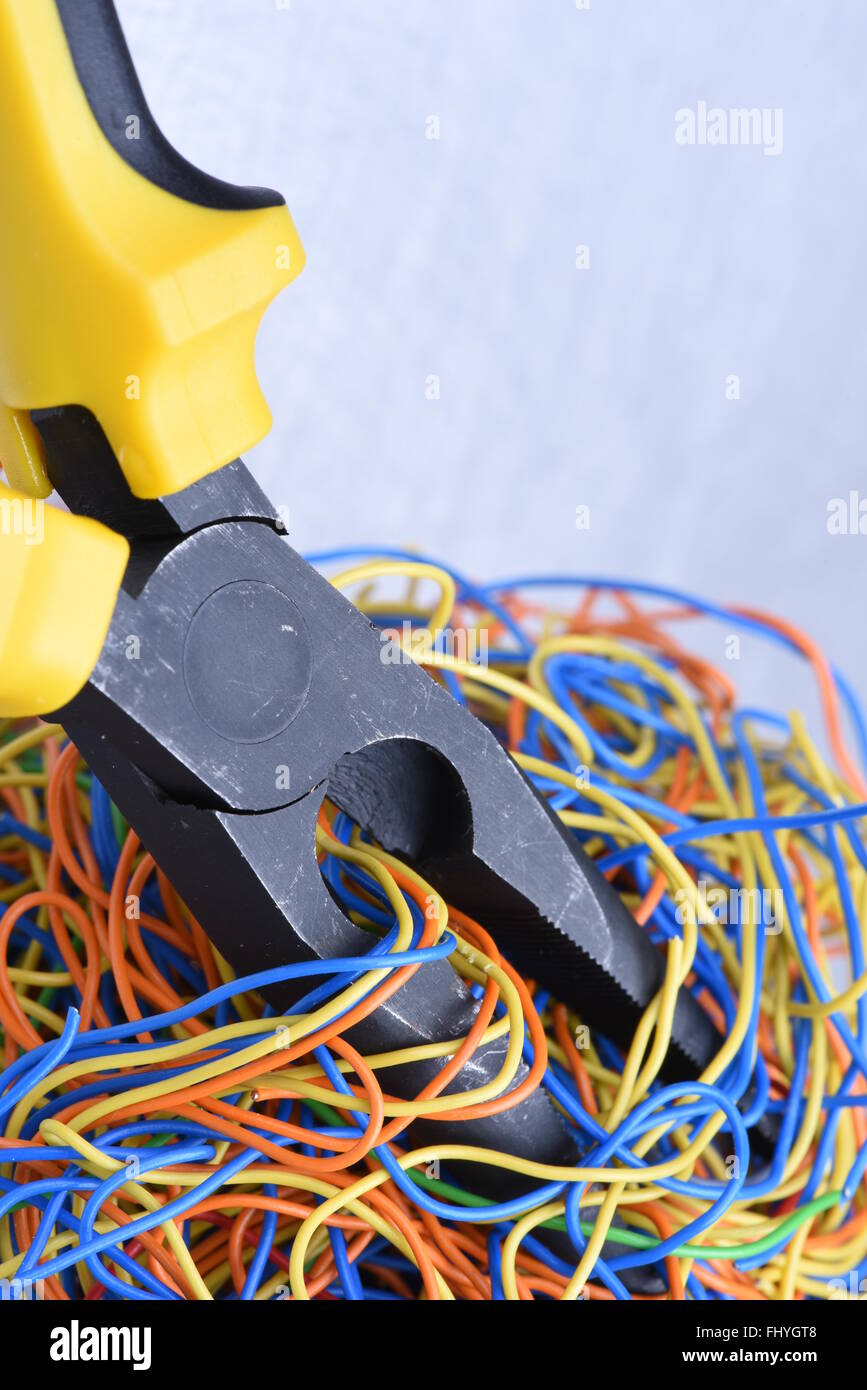 Electrical service, component tool and wires Stock Photo - Alamy