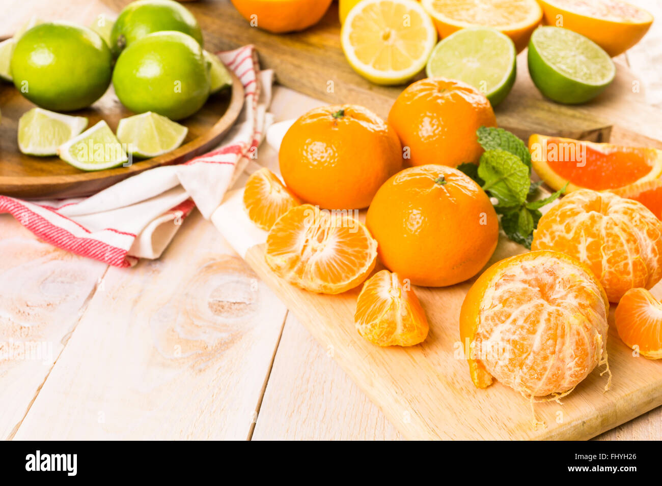 Variety of citrus fruit including lemons, lines, grapefruits and ...