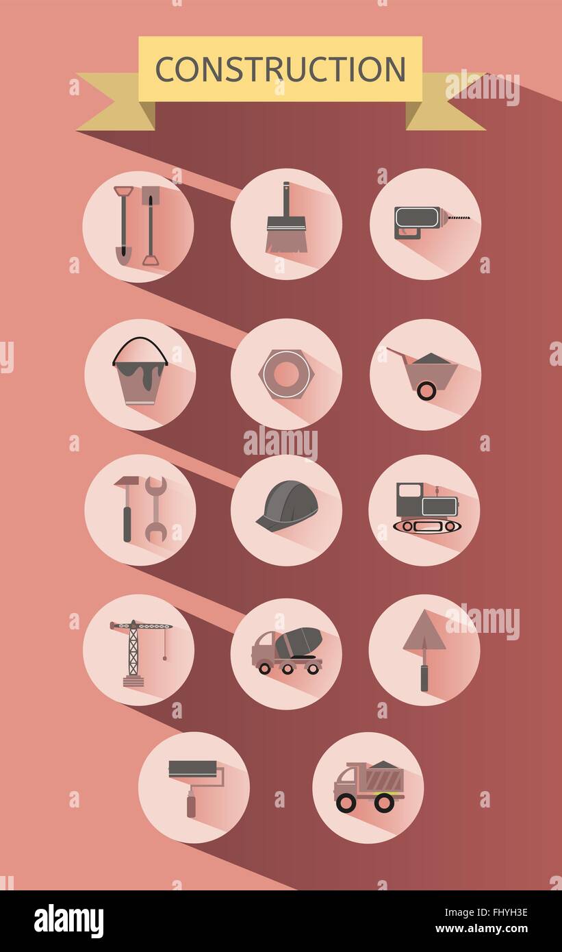 Construction Icons Set. Flat style round vector building illustrations ...