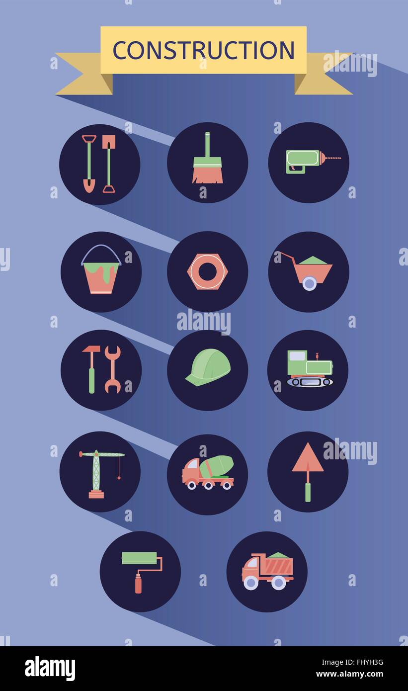 Construction Icons Set. Flat style round vector building illustrations ...
