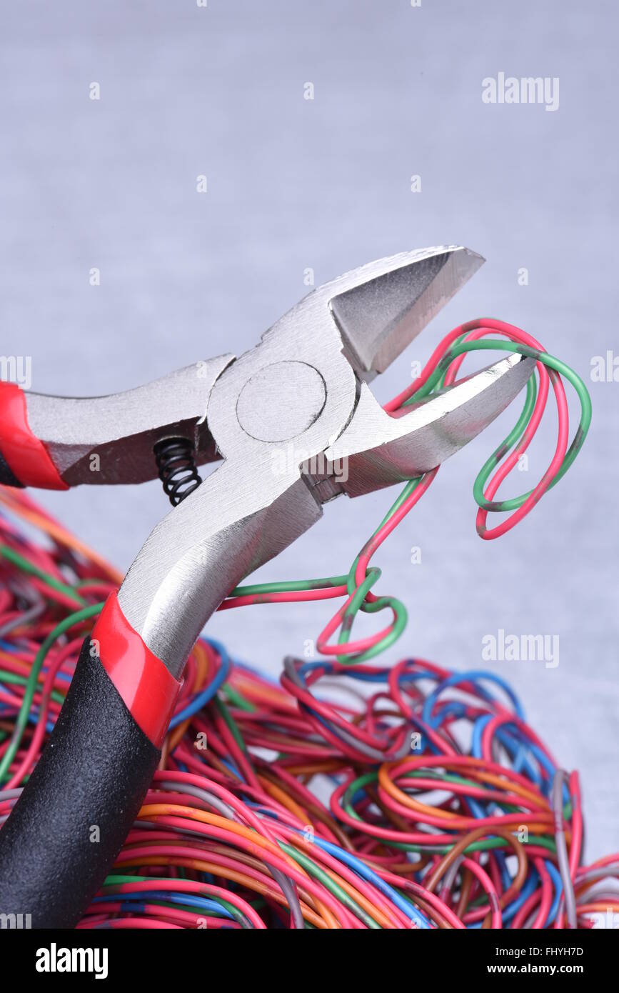 Electrical service, component tool and wires Stock Photo - Alamy