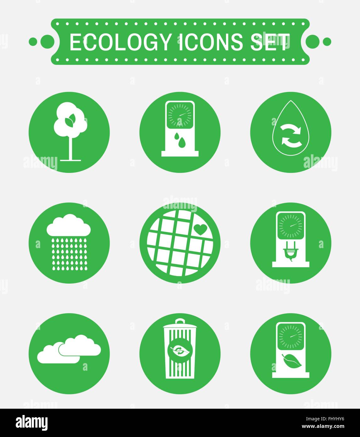 Ecology logo isolated on green round buttons. Digital background vector ...