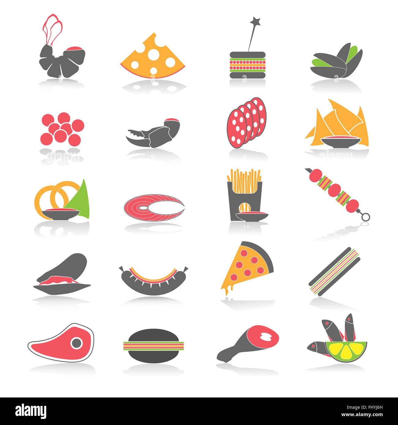 Colorful different food snacks icon set. Digital background vector ...