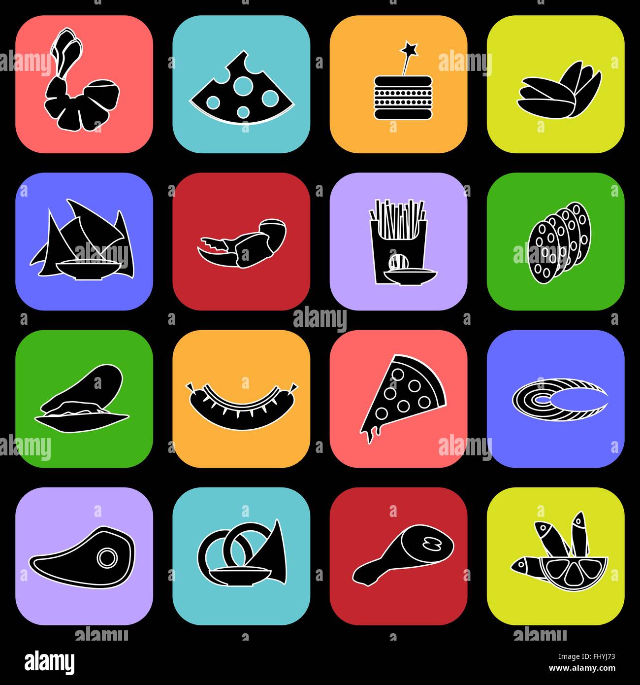 Colorful beer snacks icon set. Digital background vector illustration ...