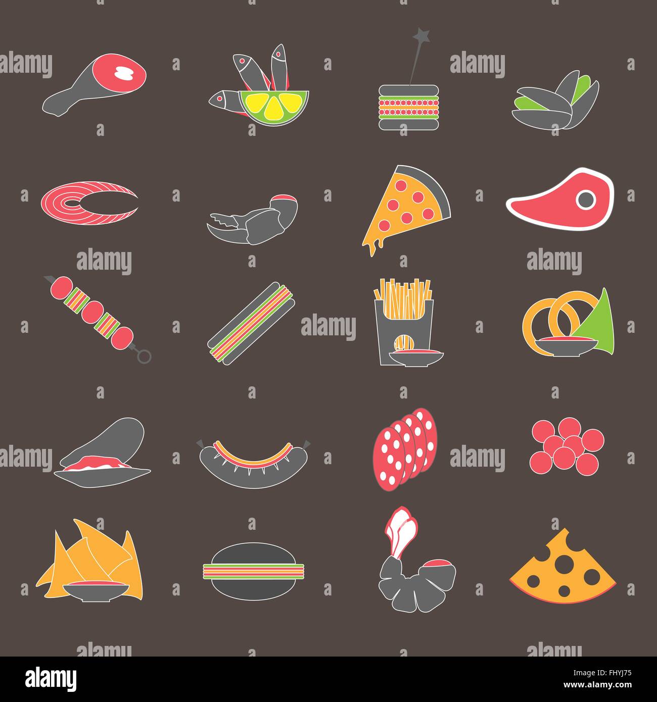 Colorful beer snacks icon set. Digital background vector illustration ...
