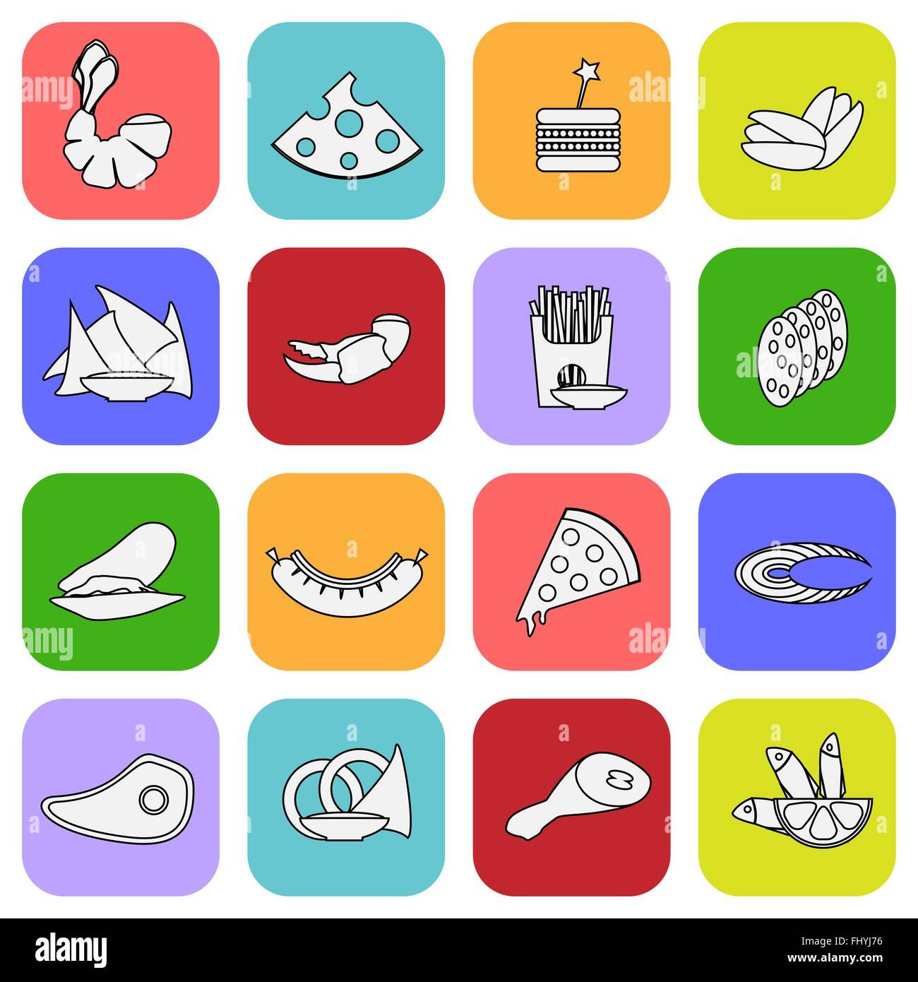 Colorful beer snacks icon set. Digital background vector illustration ...