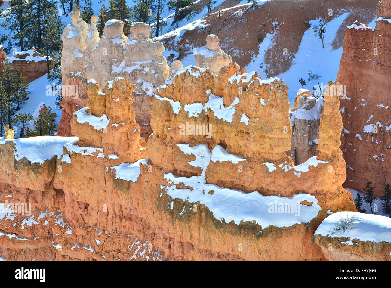 View of Navajo Loop Trail from Sunset Point on a winter morning, as the ...