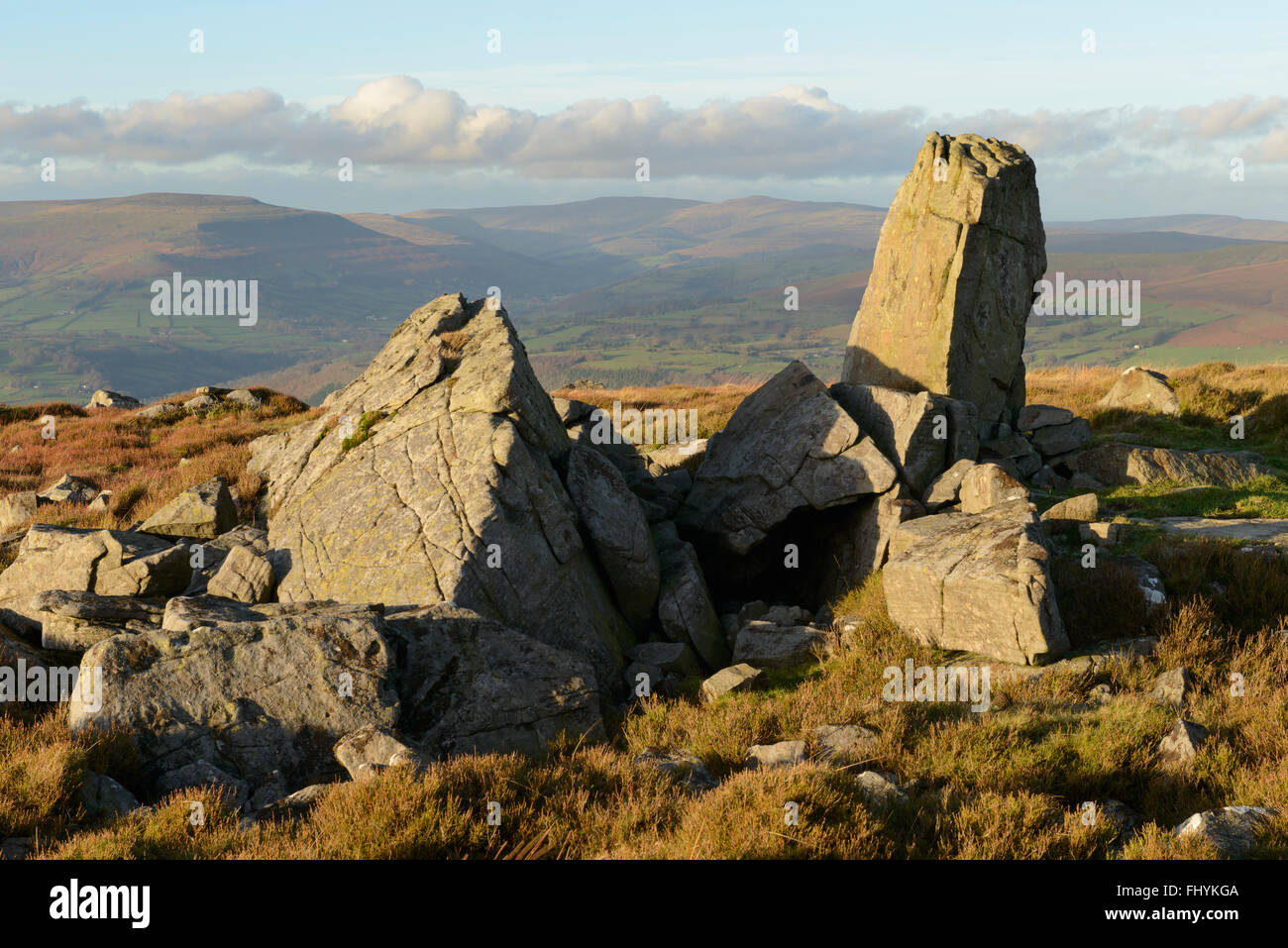 A rocky outcrop atop Blorenge, with a view over the Brecon Beacons ...