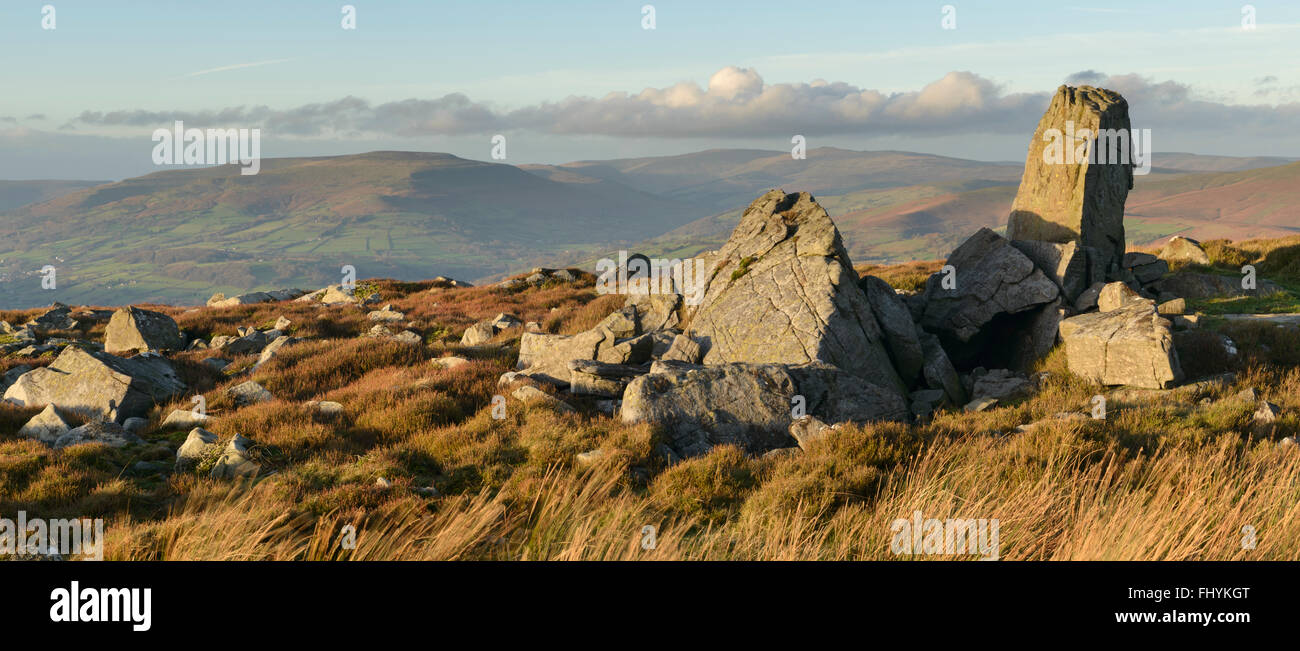 A rocky outcrop atop Blorenge, with a view over the Brecon Beacons ...