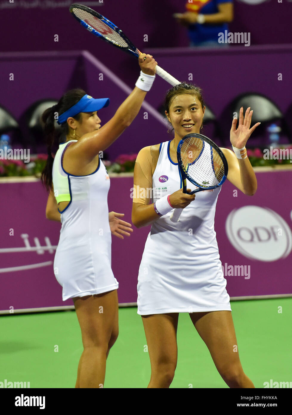 Doha, Qatar. 26th Feb, 2016. Hao-Ching Chan(R) and Yung-Jan Chan of ...