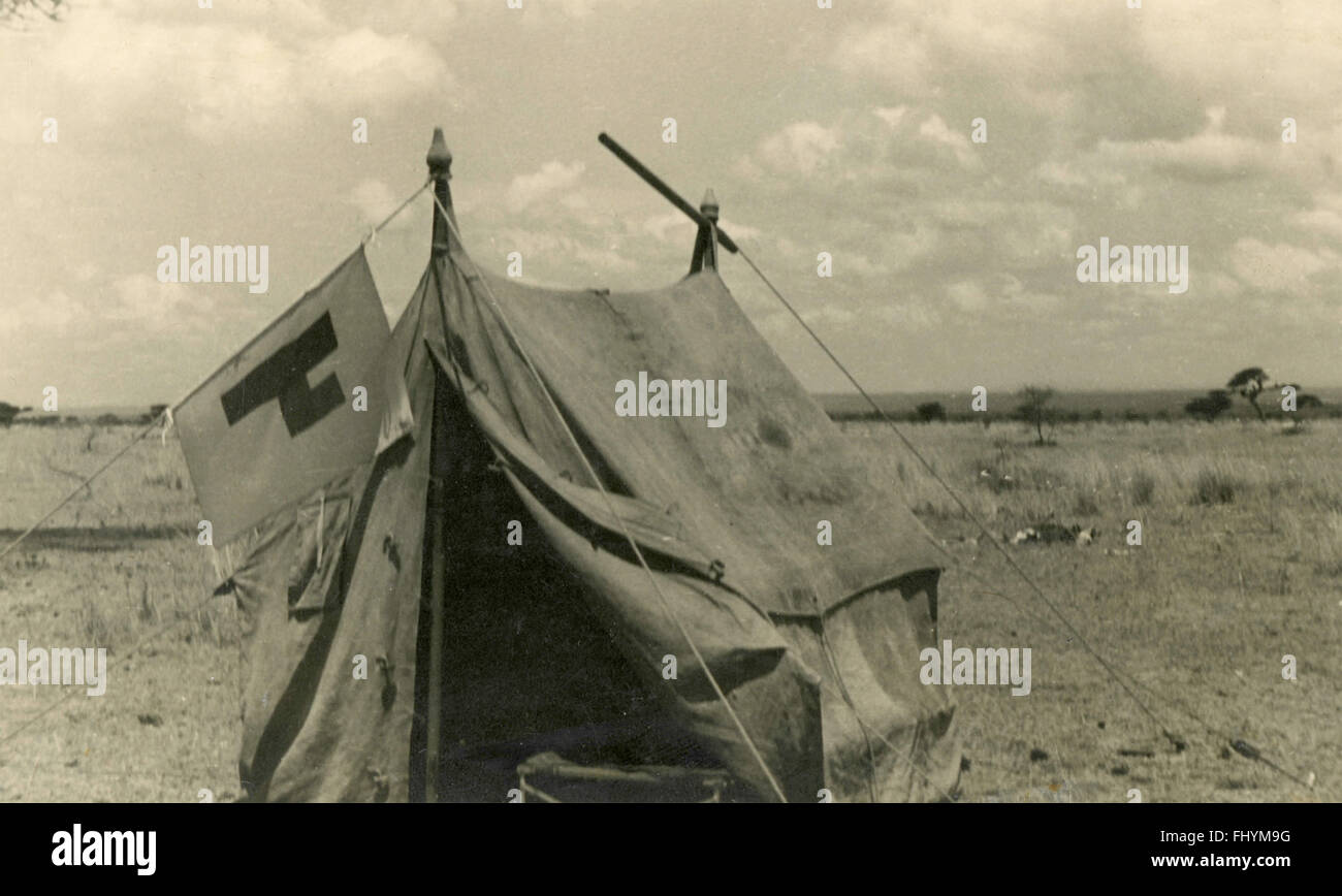 Italian soldiers tent with beam fascist flag, Ethiopia Stock Photo - Alamy