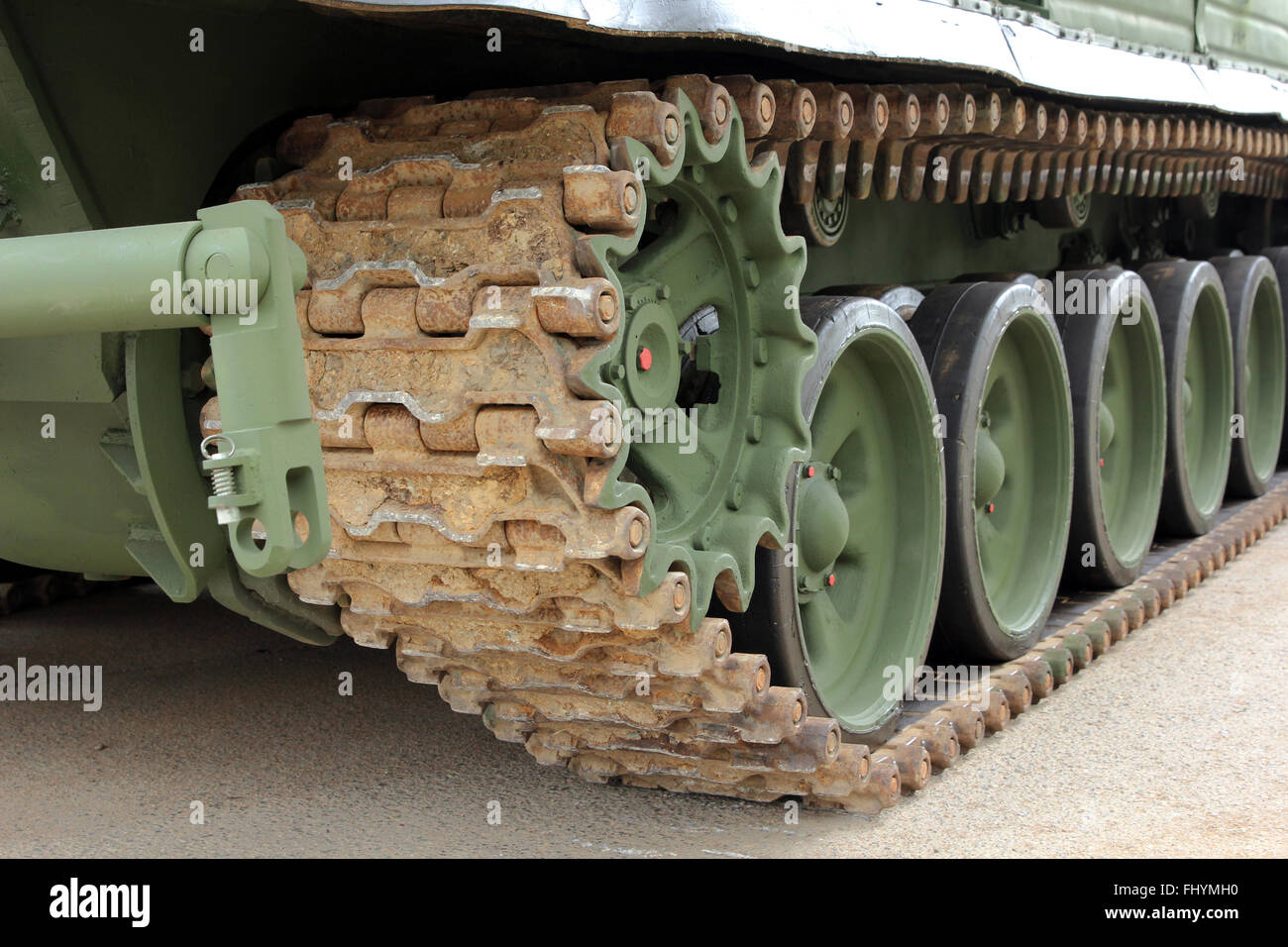 Part of the undercarriage of tracked military equipment, close-up Stock ...