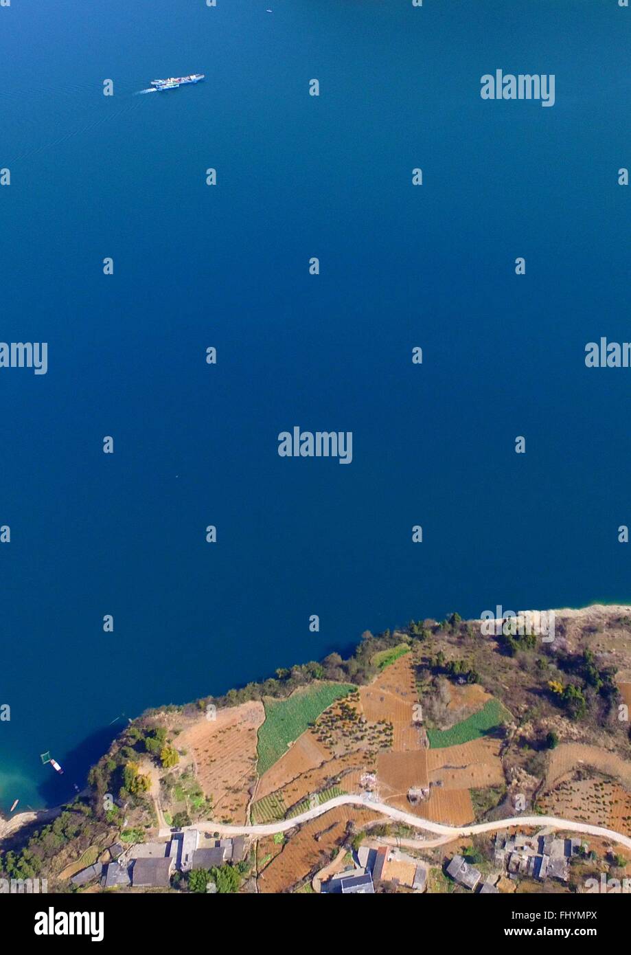 Badong. 26th Feb, 2016. Aerial photo taken on Feb. 26, 2016 shows the ...