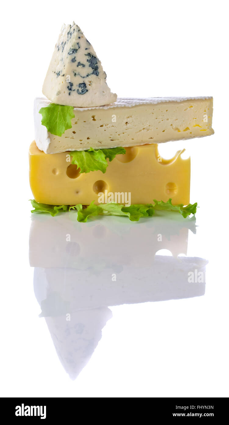 various cheeses isolated on a white background Stock Photo - Alamy
