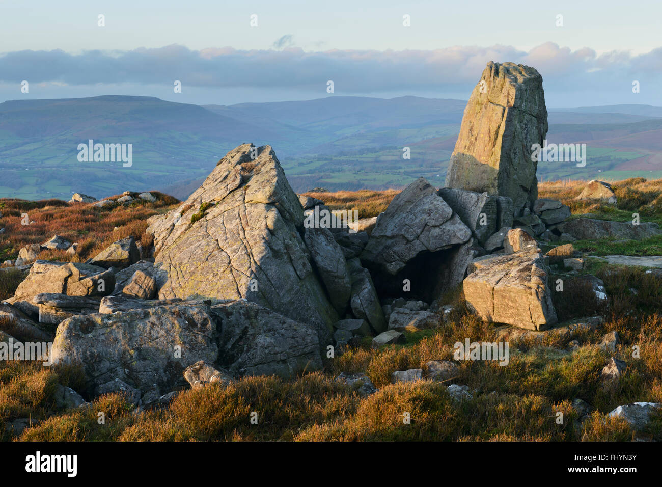 A rocky outcrop atop Blorenge, with a view over the Brecon Beacons ...
