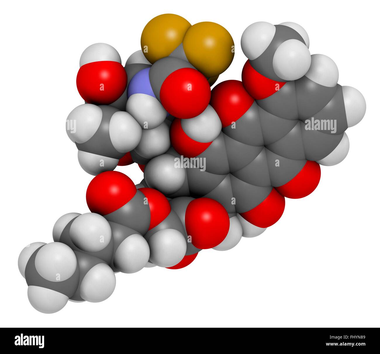 Valrubicin bladder cancer drug molecule Atoms are represented as ...