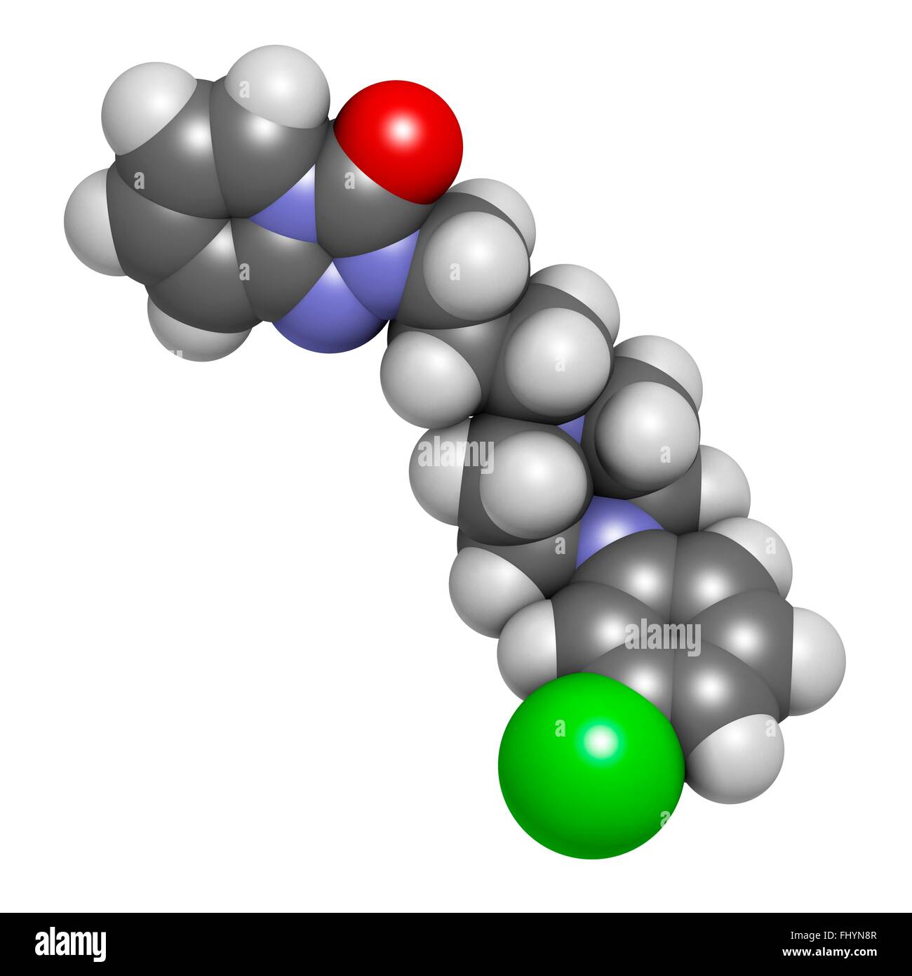 Trazodone antidepressant, hypnotic and anxiolytic drug molecule Atoms ...