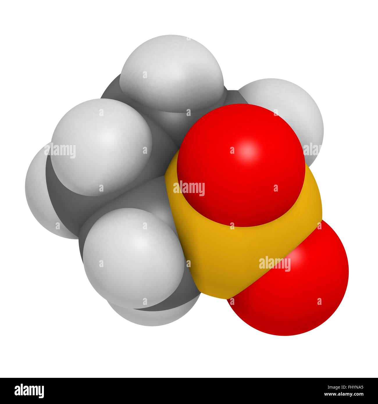 Sulfolane industrial solvent molecule Atoms are represented as spheres ...