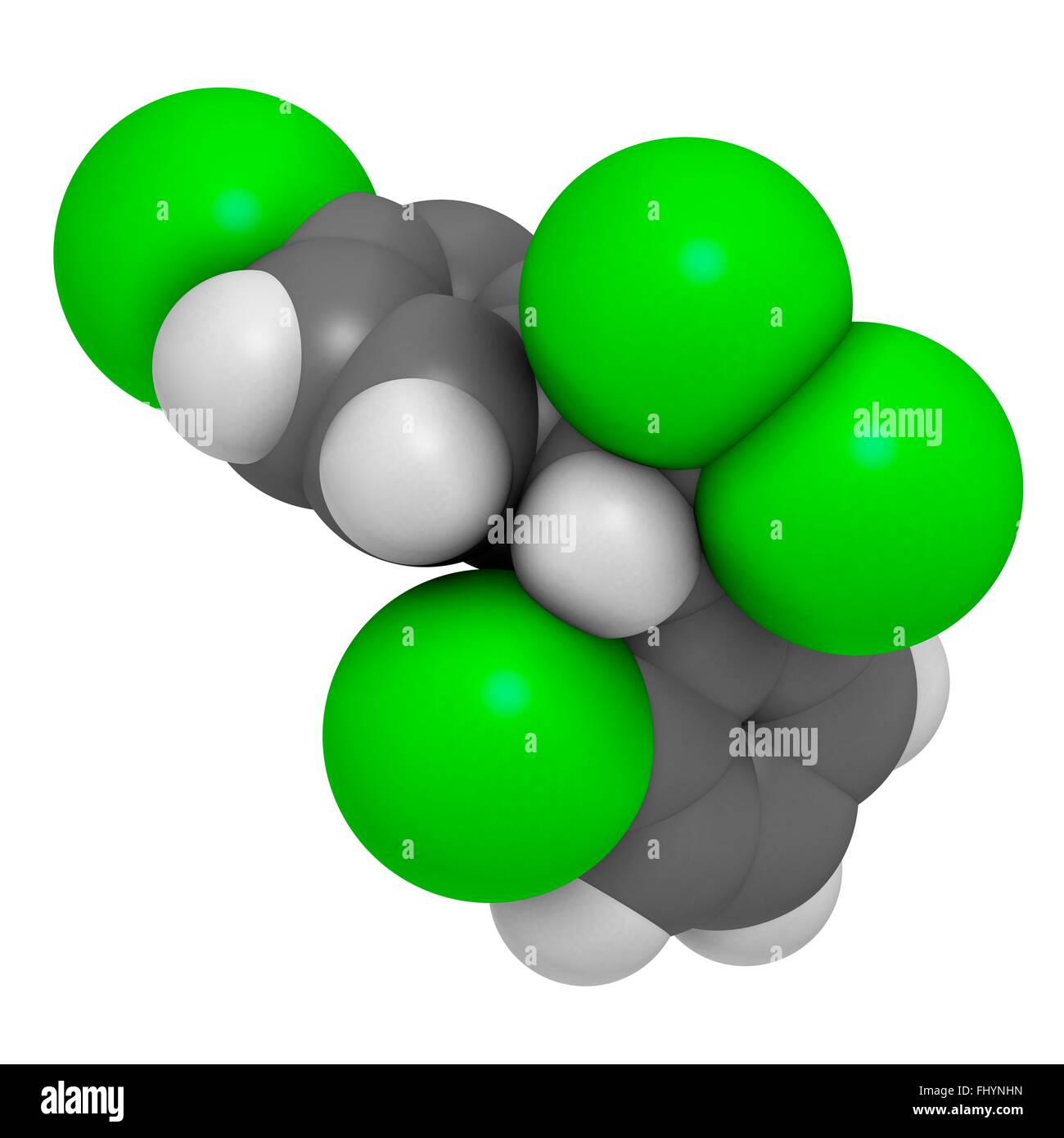 Mitotane cancer drug molecule Atoms are represented as spheres and are ...