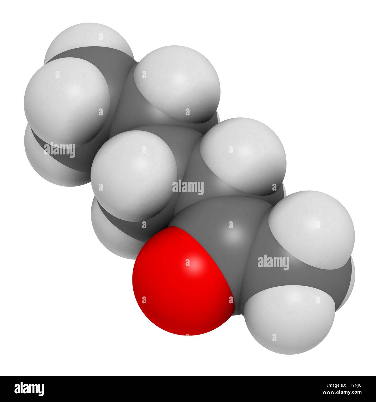 Methyl butyl ketone (MBK, 2-hexanone) solvent molecule Atoms are ...