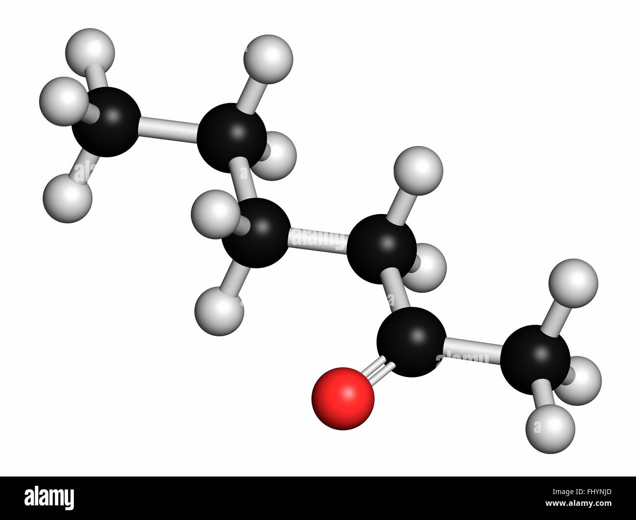 Methyl butyl ketone (MBK, 2-hexanone) solvent molecule Atoms are ...