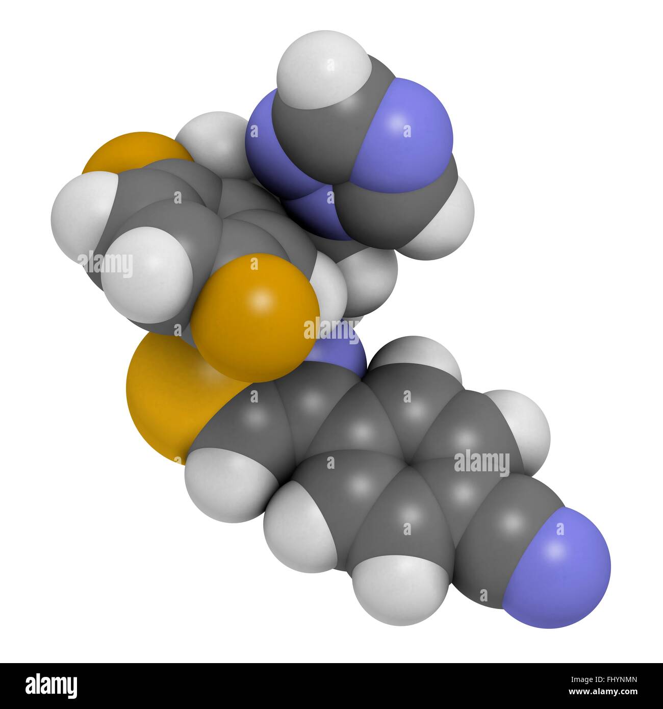 Isavuconazole triazole antifungal drug molecule Atoms are represented ...