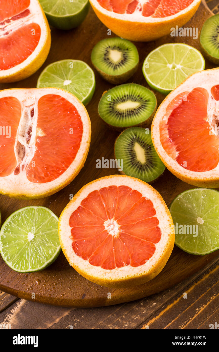 Variety of citrus fruit including lemons, lines, grapefruits and ...
