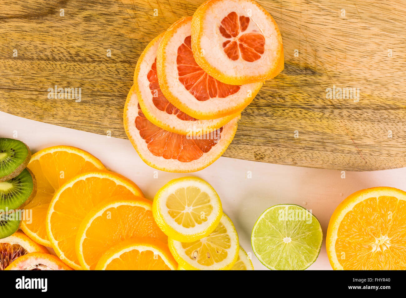 Variety of citrus fruit including lemons, lines, grapefruits and ...