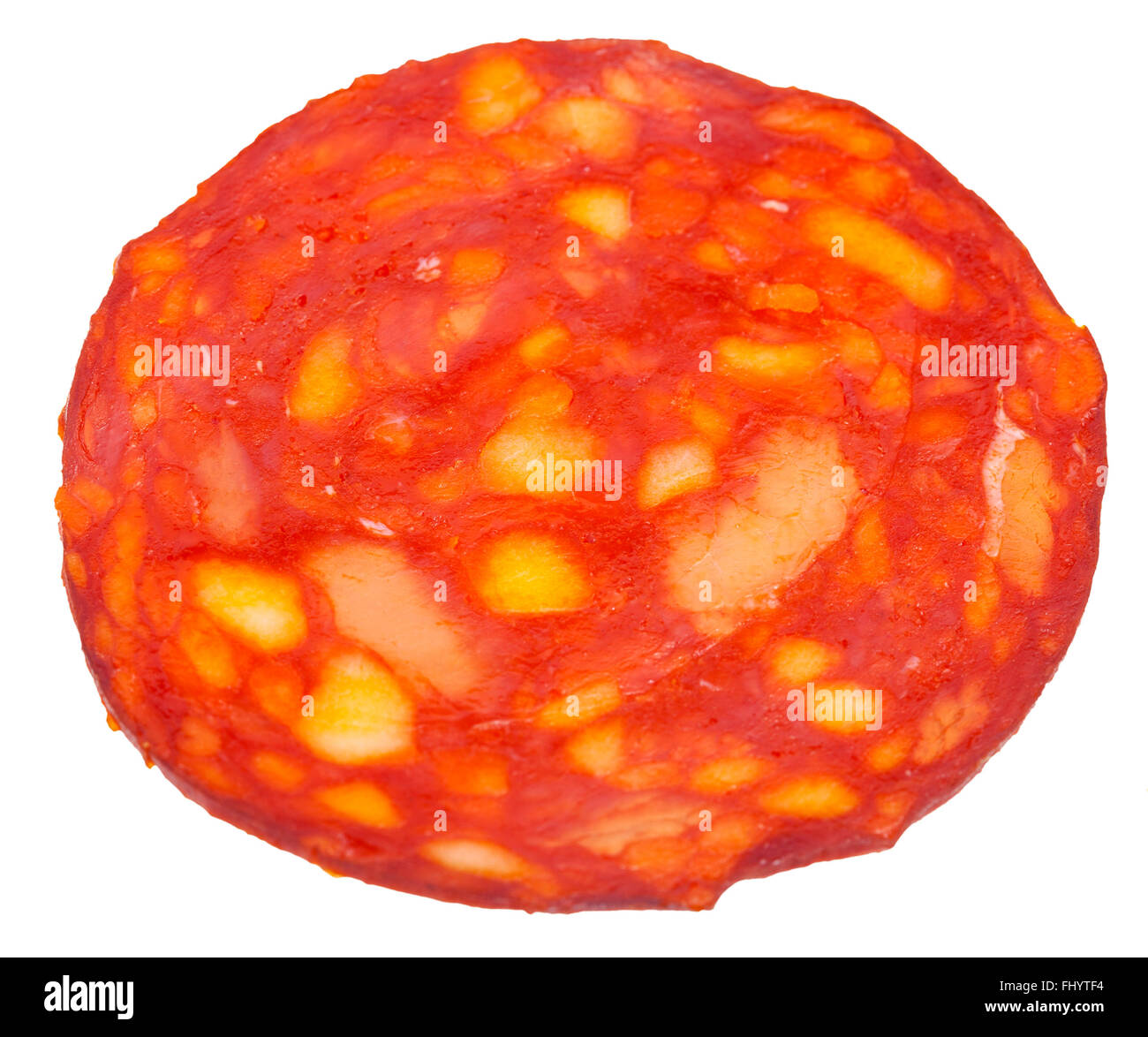 one slice of pepperoni salami isolated on white background Stock Photo ...