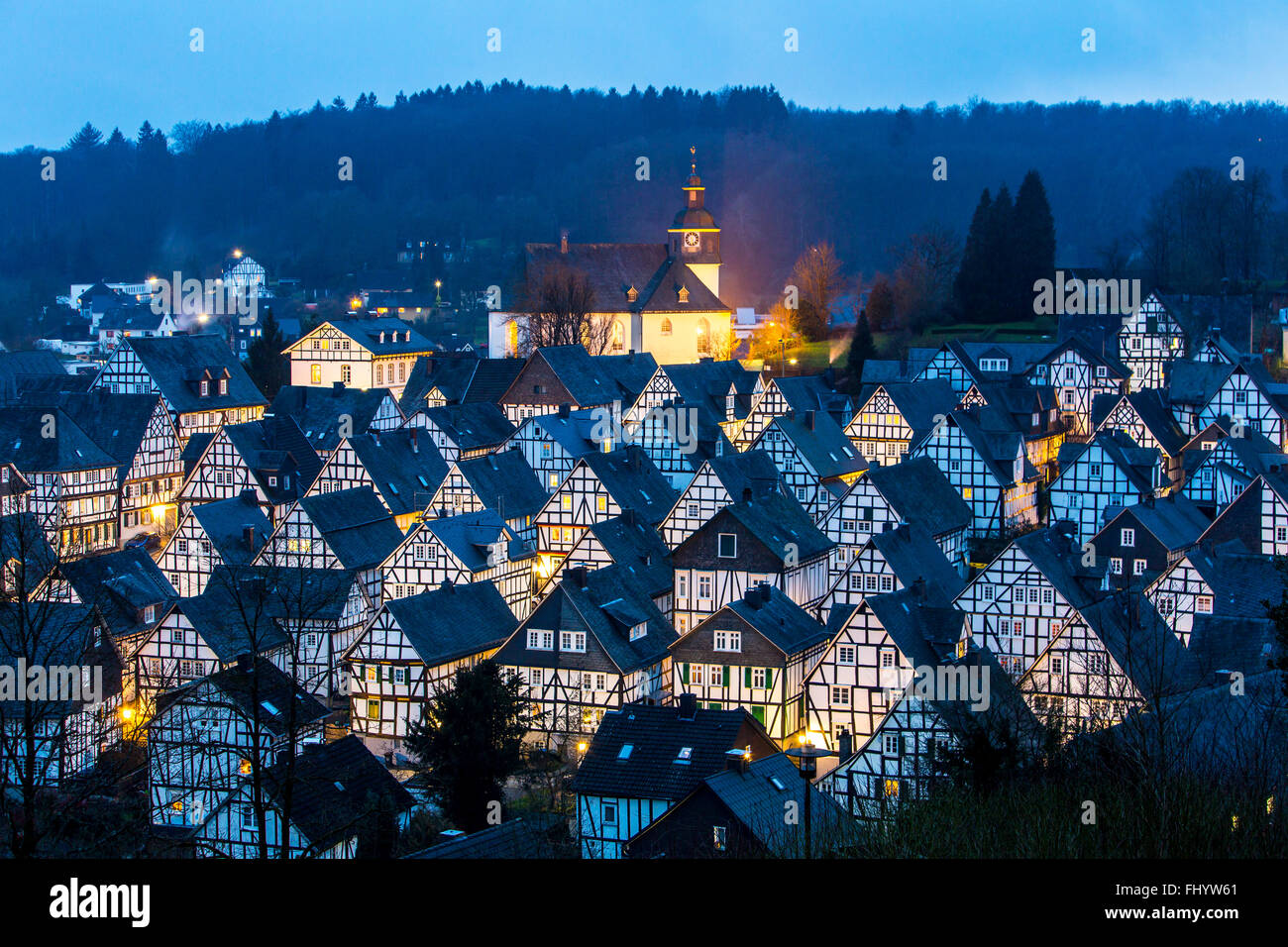 Historical old town, Tudor style houses, in Freudenberg, Germany Stock ...