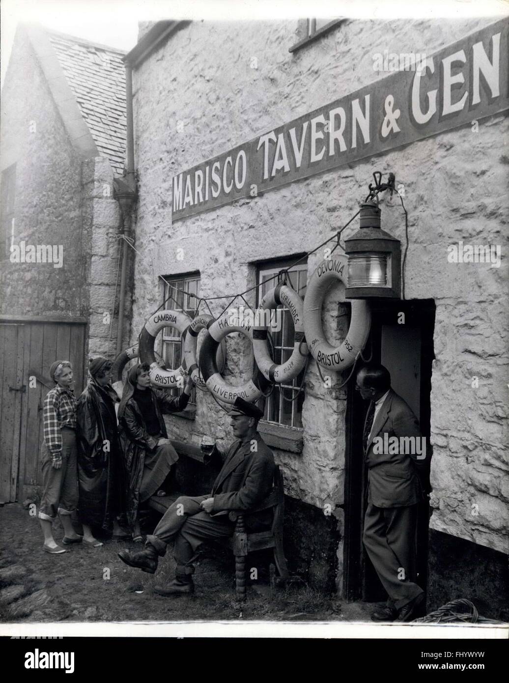 1956 - Outside the Marisco Tavern, the island's only pub, girl visitors ...