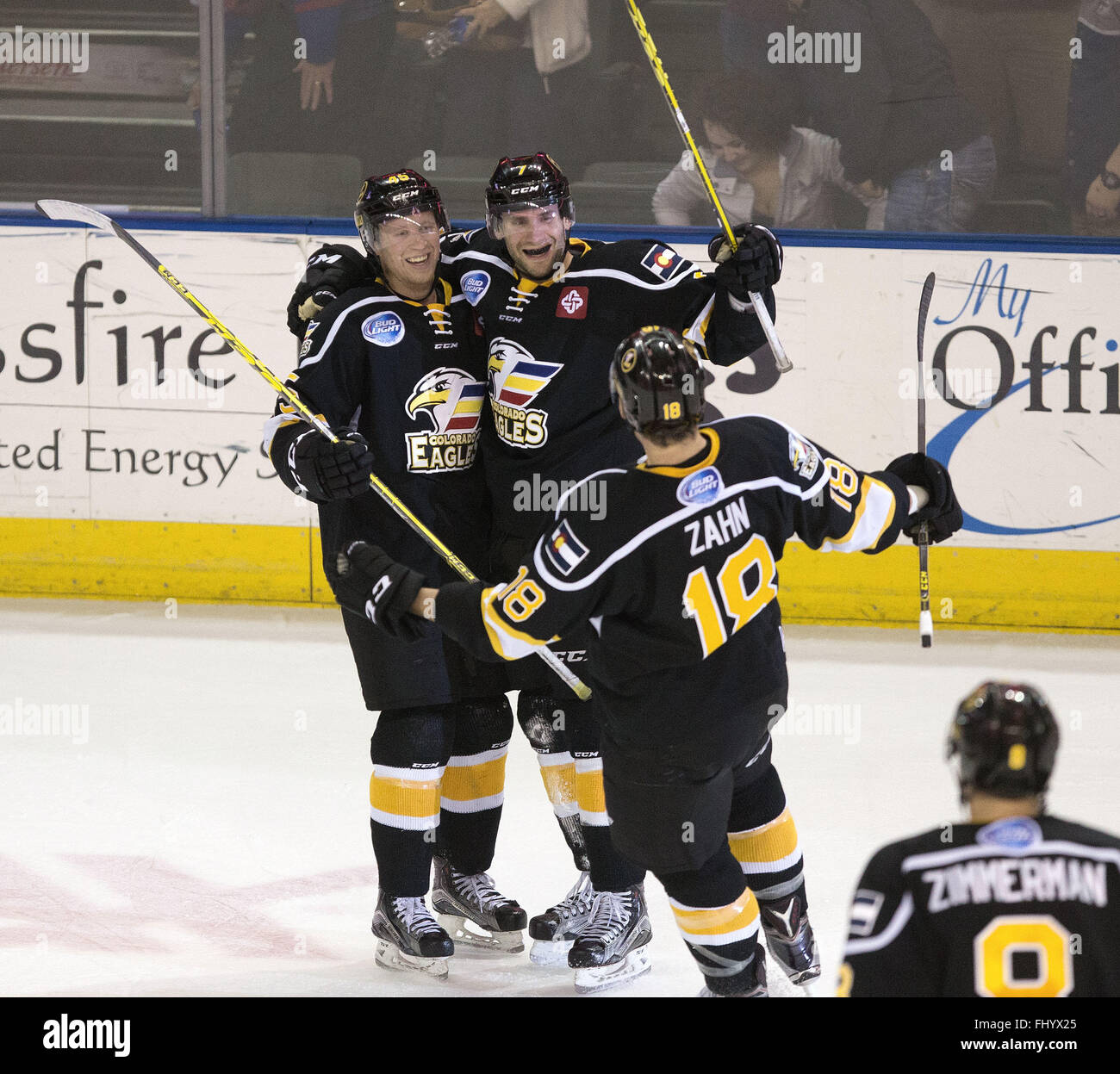 Loveland, Colorado, USA. 26th Feb, 2016. Eagles ADRIAN VEIDEMAN, top ...