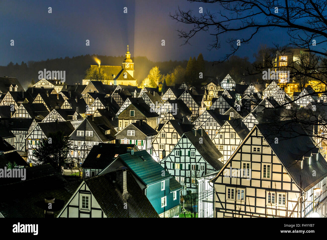 Historical old town, Tudor style houses, in Freudenberg, Germany ...