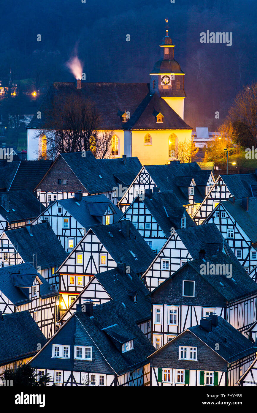 Historical old town, Tudor style houses, in Freudenberg, Germany ...