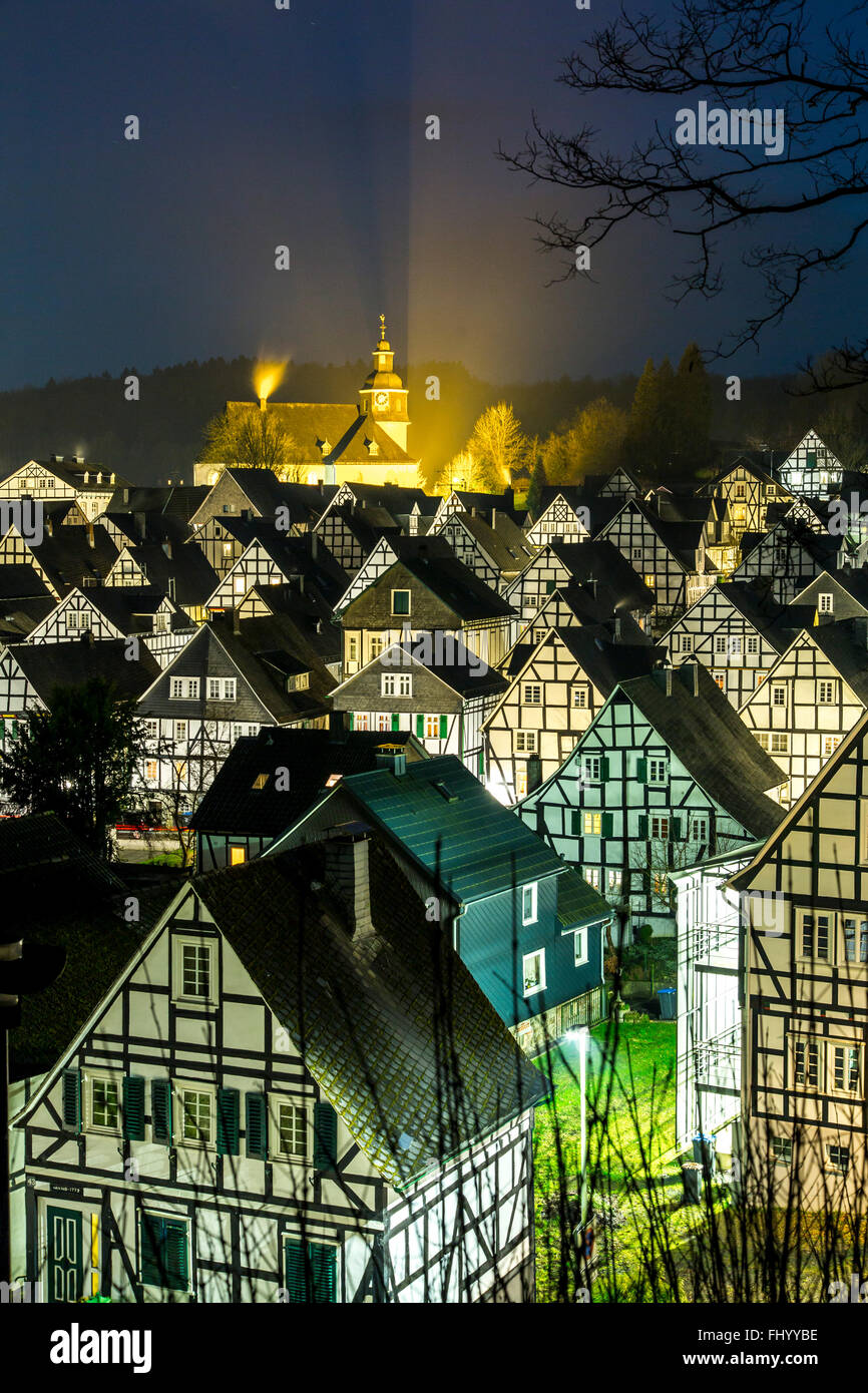 Historical old town, Tudor style houses, in Freudenberg, Germany ...