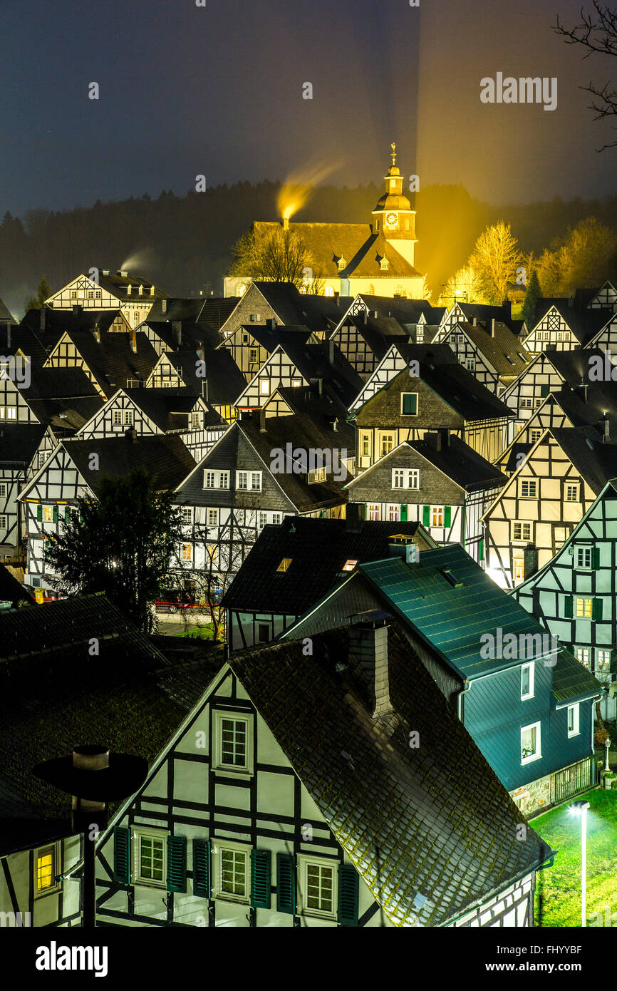 Historical old town, Tudor style houses, in Freudenberg, Germany ...