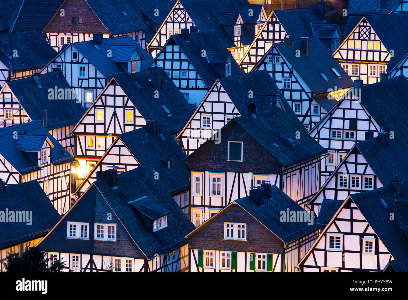 Historical old town, Tudor style houses, in Freudenberg, Germany ...