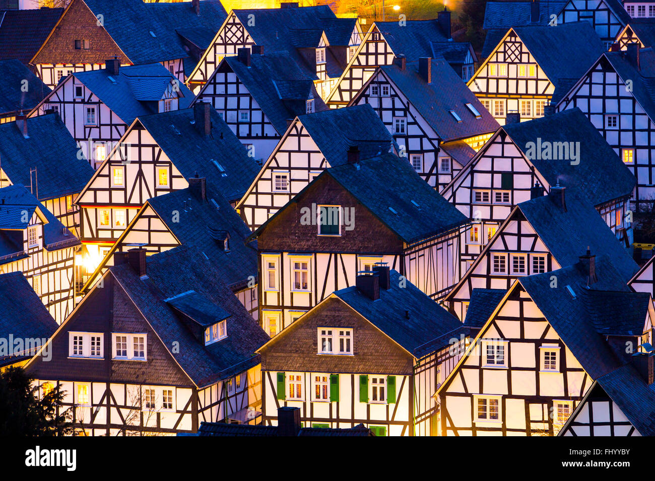 Historical old town, Tudor style houses, in Freudenberg, Germany ...