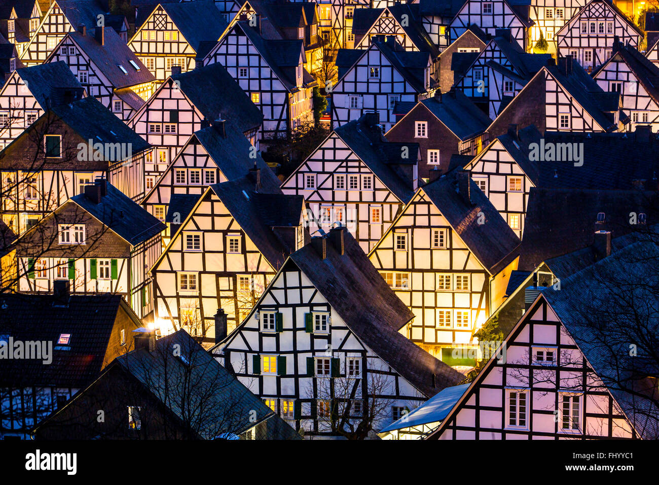 Historical old town, Tudor style houses, in Freudenberg, Germany ...