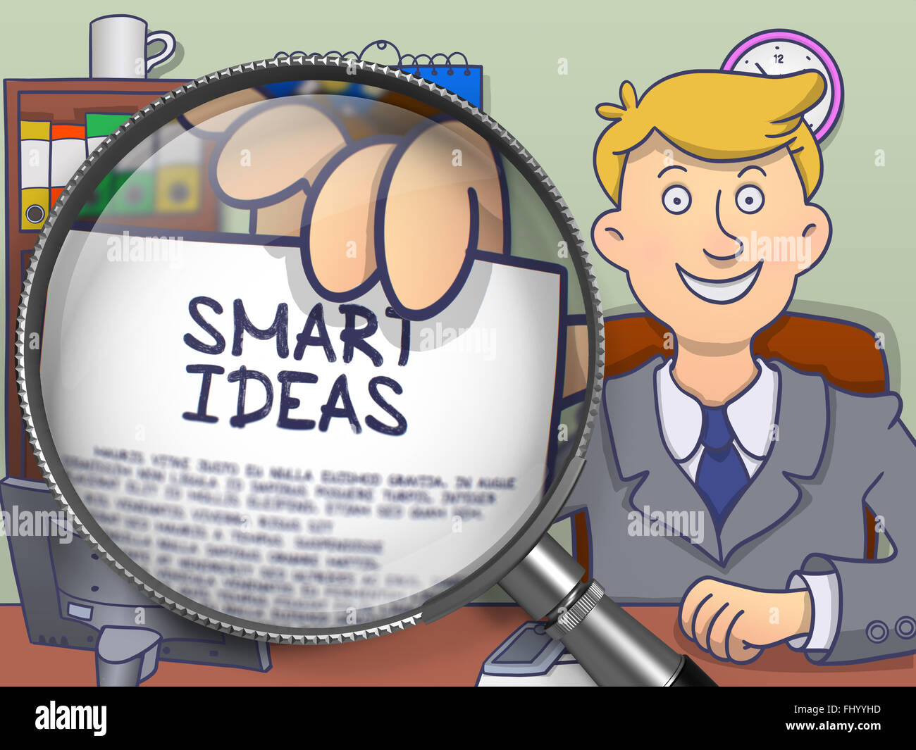 Smart Ideas through Magnifying Glass. Doodle Design Stock Photo - Alamy