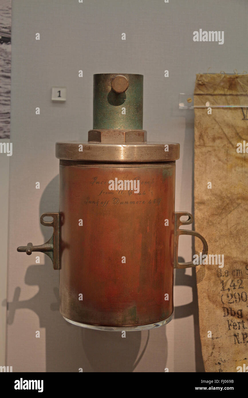An incendiary bomb from a German submarine UC44 on display in the ...