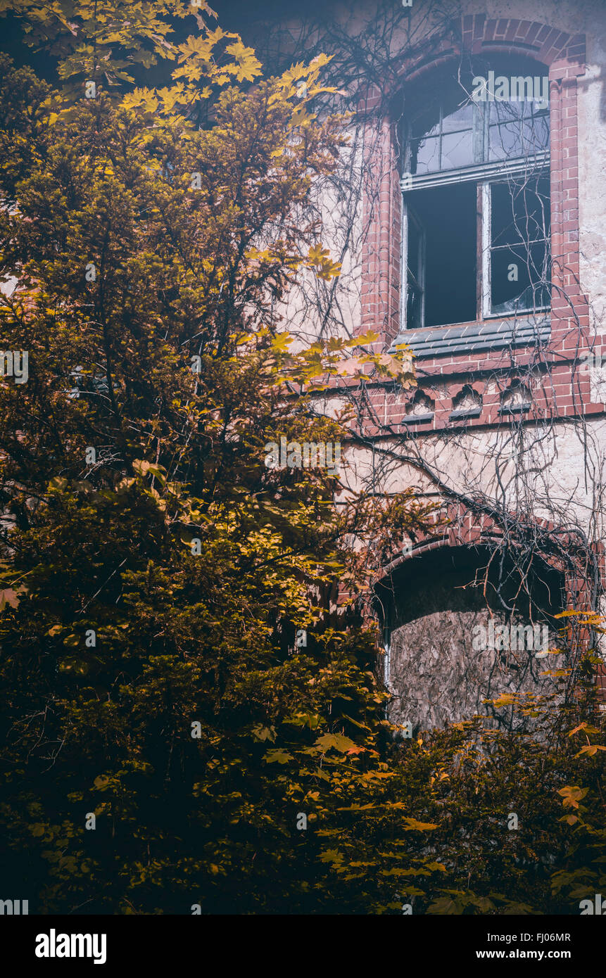 Old derelict building with broken arched windows Stock Photo - Alamy