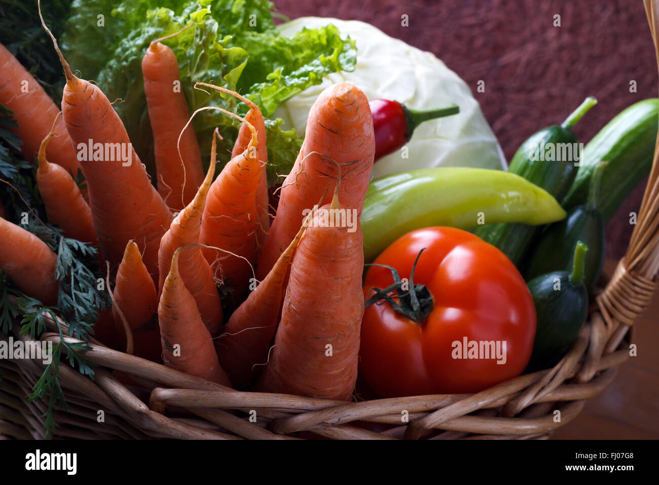 Basket With Fresh Organic Vegetables Stock Photo - Alamy