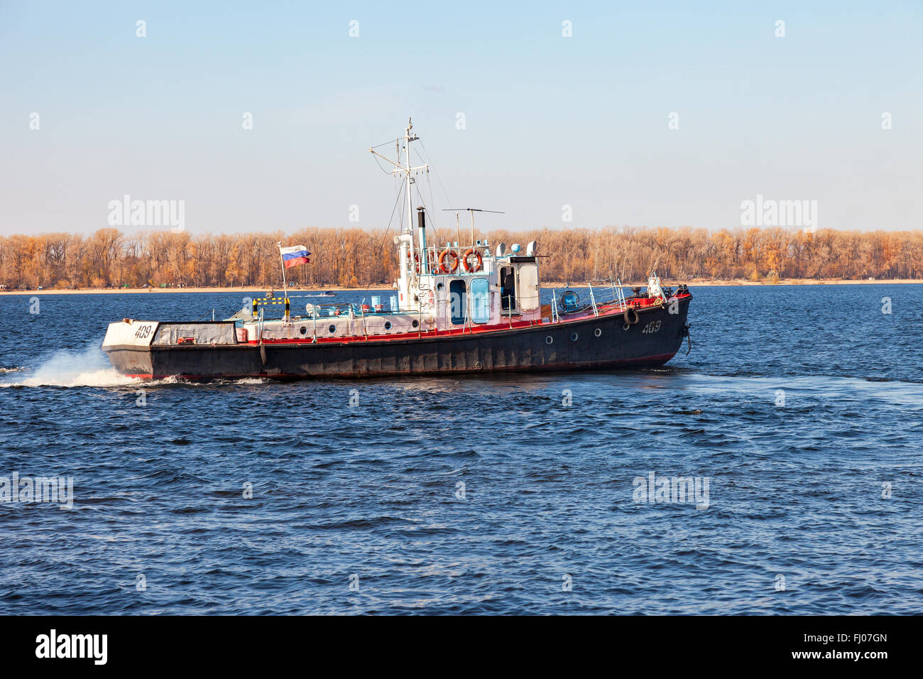 Vessel type "Yaroslavets" project RVN-376 on the river Volga in clear ...