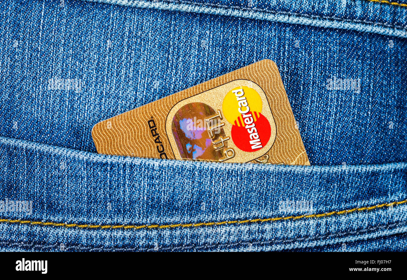 Credit card MasterCard sticking out of the back jeans pocket Stock ...