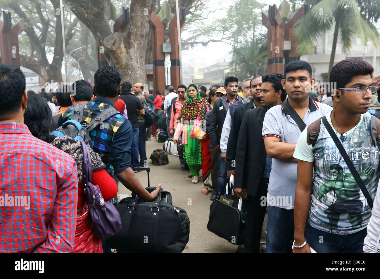 People wait for immigration check border crossings on the no man's land ...