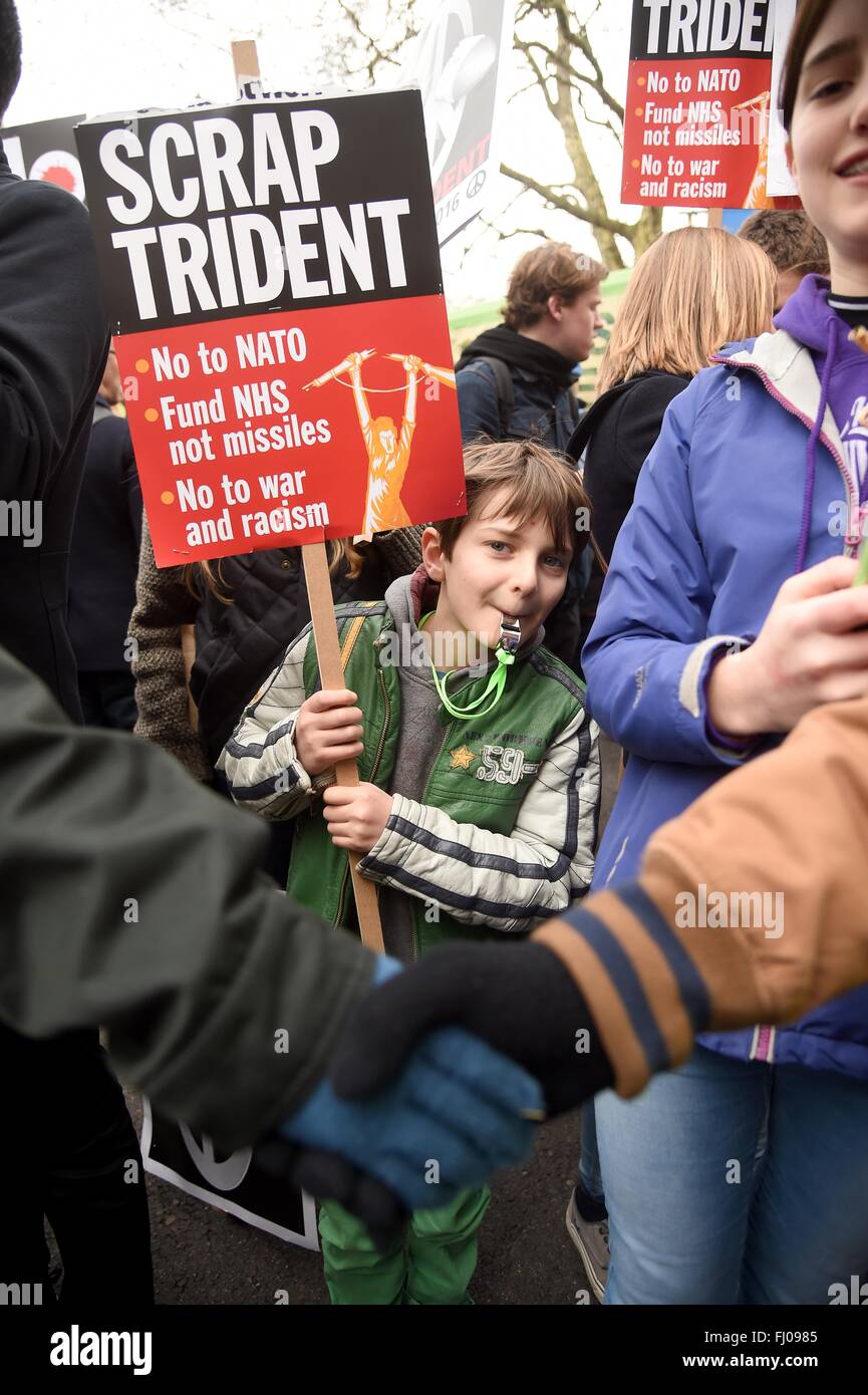 CND Anti Trident Protest, London, UK. Young boy holding a placard Stock ...