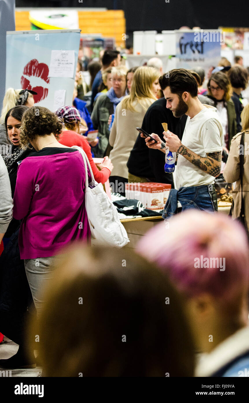 Brighton, UK. 27th Feb, 2016. Scenes from the opening day of VegfestUK ...