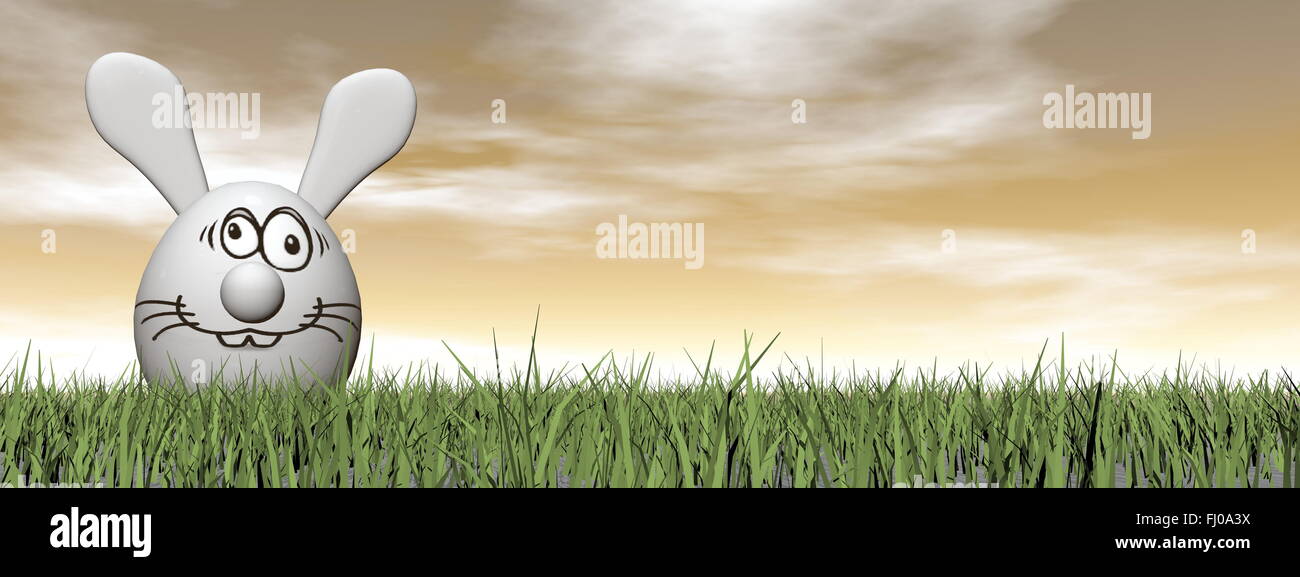 Easter white rabbit egg with crazy smiling face in the grass - 3D ...