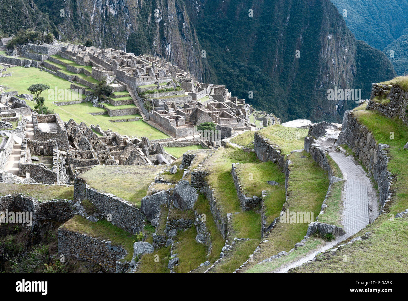View of the ancient Inca City of Machu Picchu. The 15-th century Inca ...